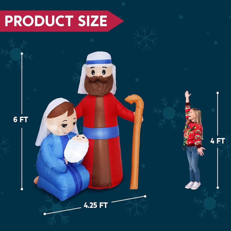The Holiday Aisle® 6 FT Tall Christmas Inflatable Jesus Family ...