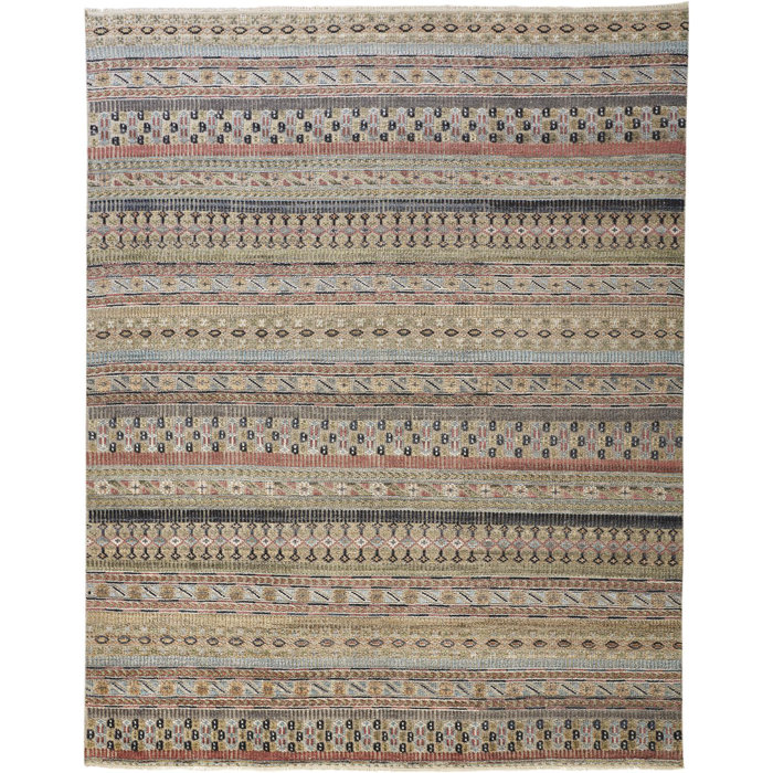 Union Rustic Kedric Hand Knotted Viscose Tan/Orange/Blue Rug | Wayfair