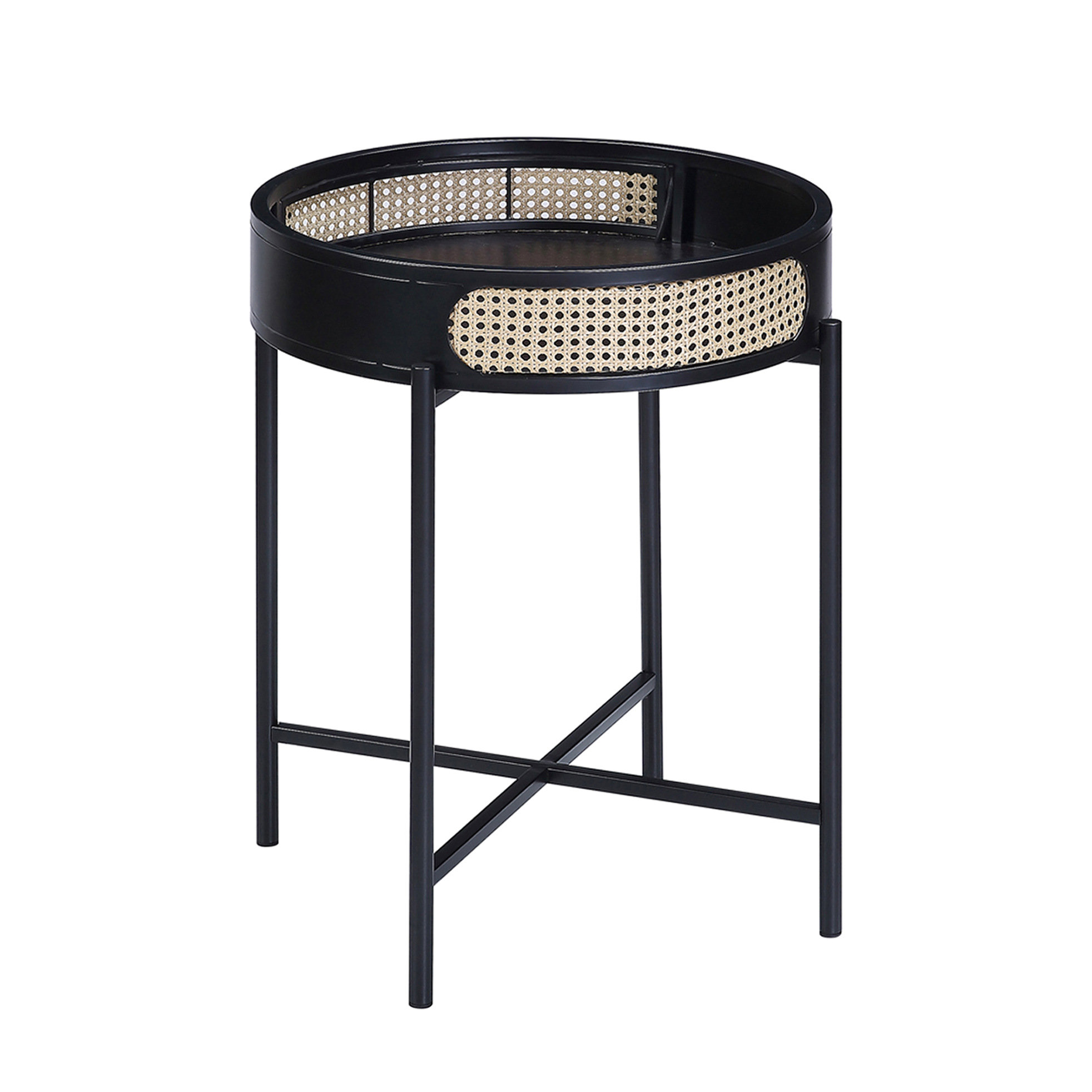 17 Stories Open - Topped Black Round End Table With Metal Legs, Insert ...