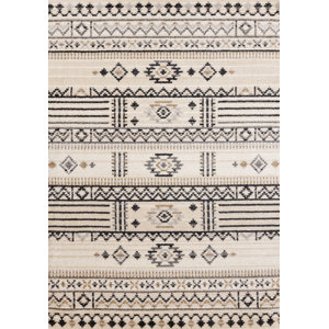 Union Rustic Latiana Textured Low-Pile Ribbed Cream Beige Southwest ...