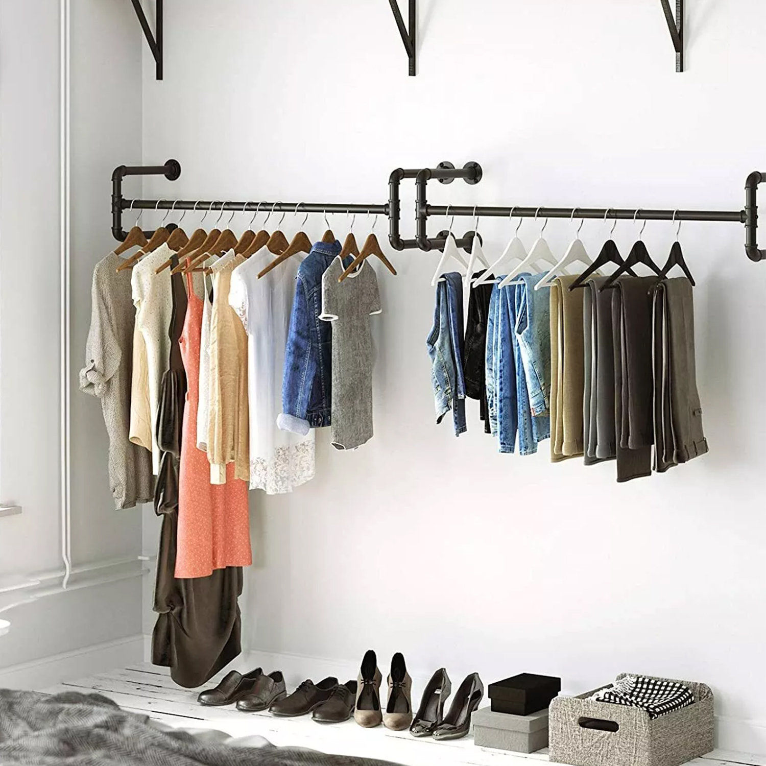 Trent Austin Design® 2 Pcs Industrial Pipe Clothes Rack, 40 Inch Wall ...