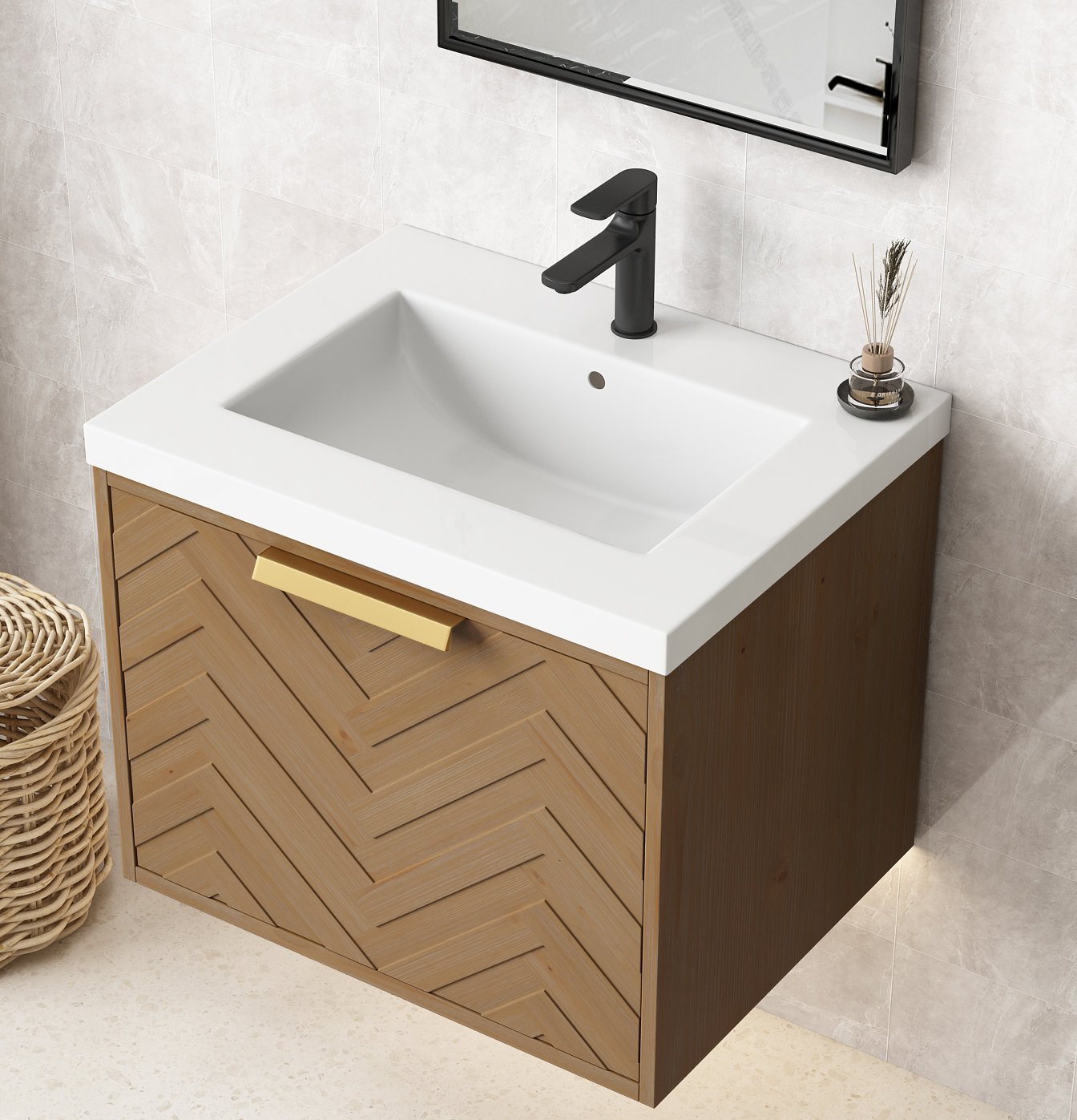 George Oliver Floating 24" Bathroom Vanity With Single White Sink In ...