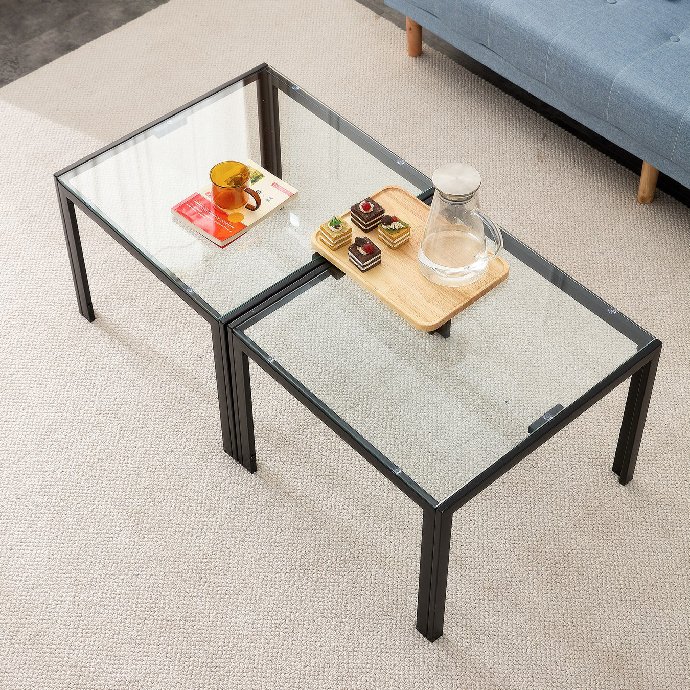 Lipoton Nesting Coffee Table Set of 2, Square Modern Stacking Table ...