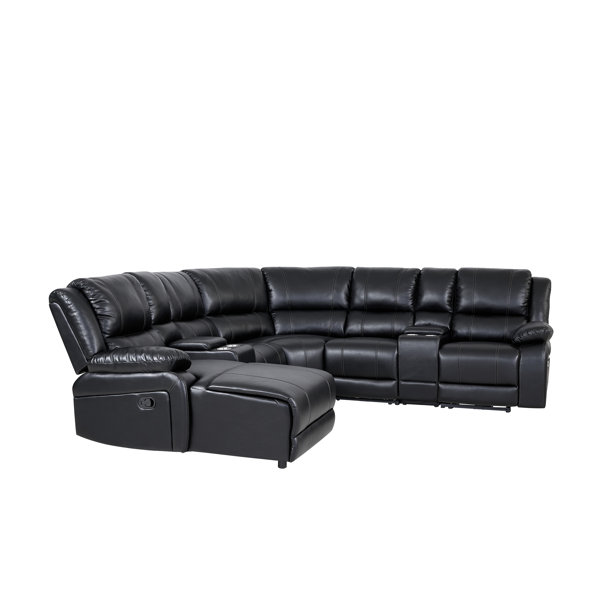 Canora Grey Yates 114.5" Wide Faux Leather Left Hand Facing Reclining ...