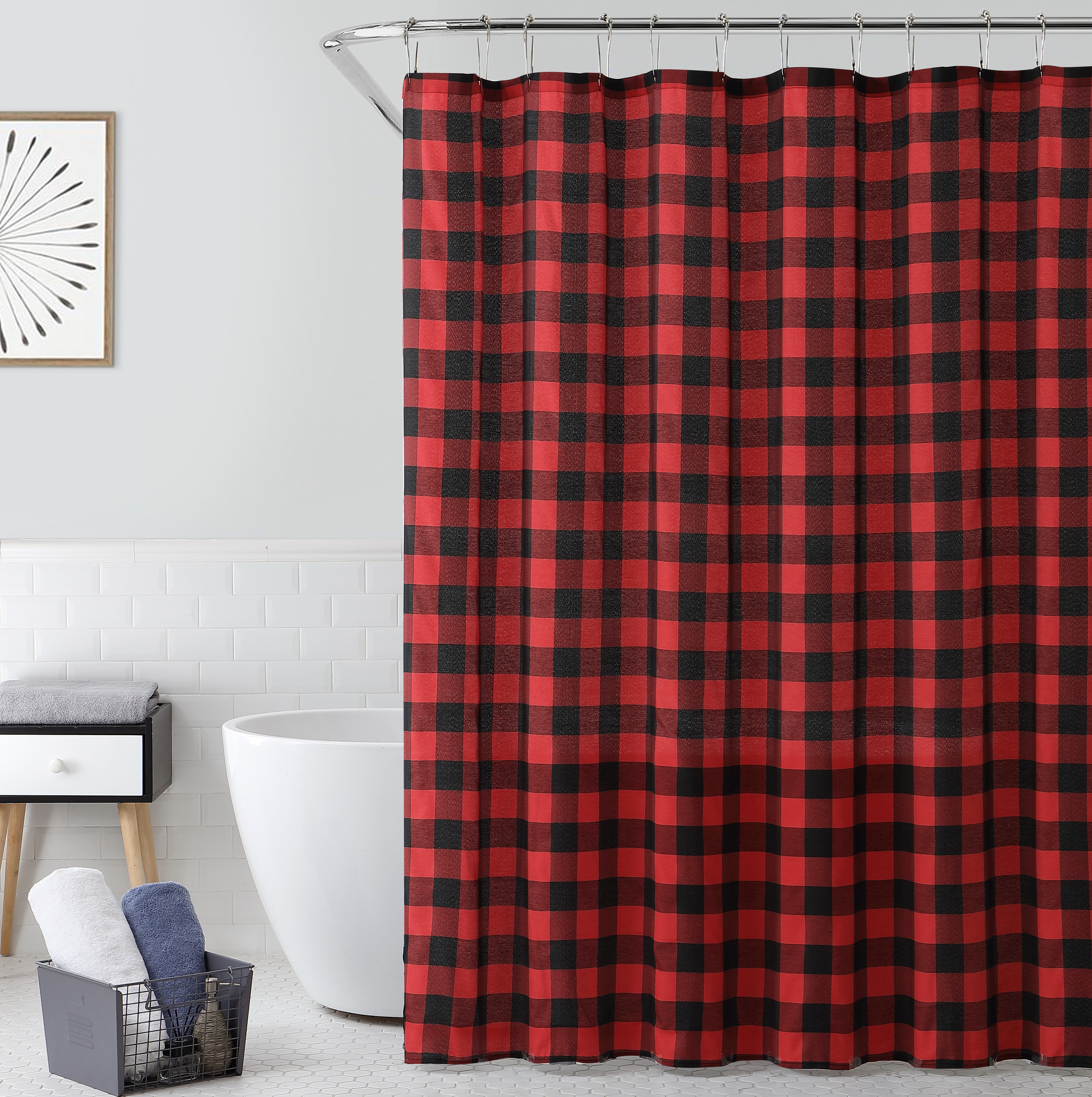 Gracie Oaks Taconic Cotton Blend Check Shower Curtain & Reviews | Wayfair