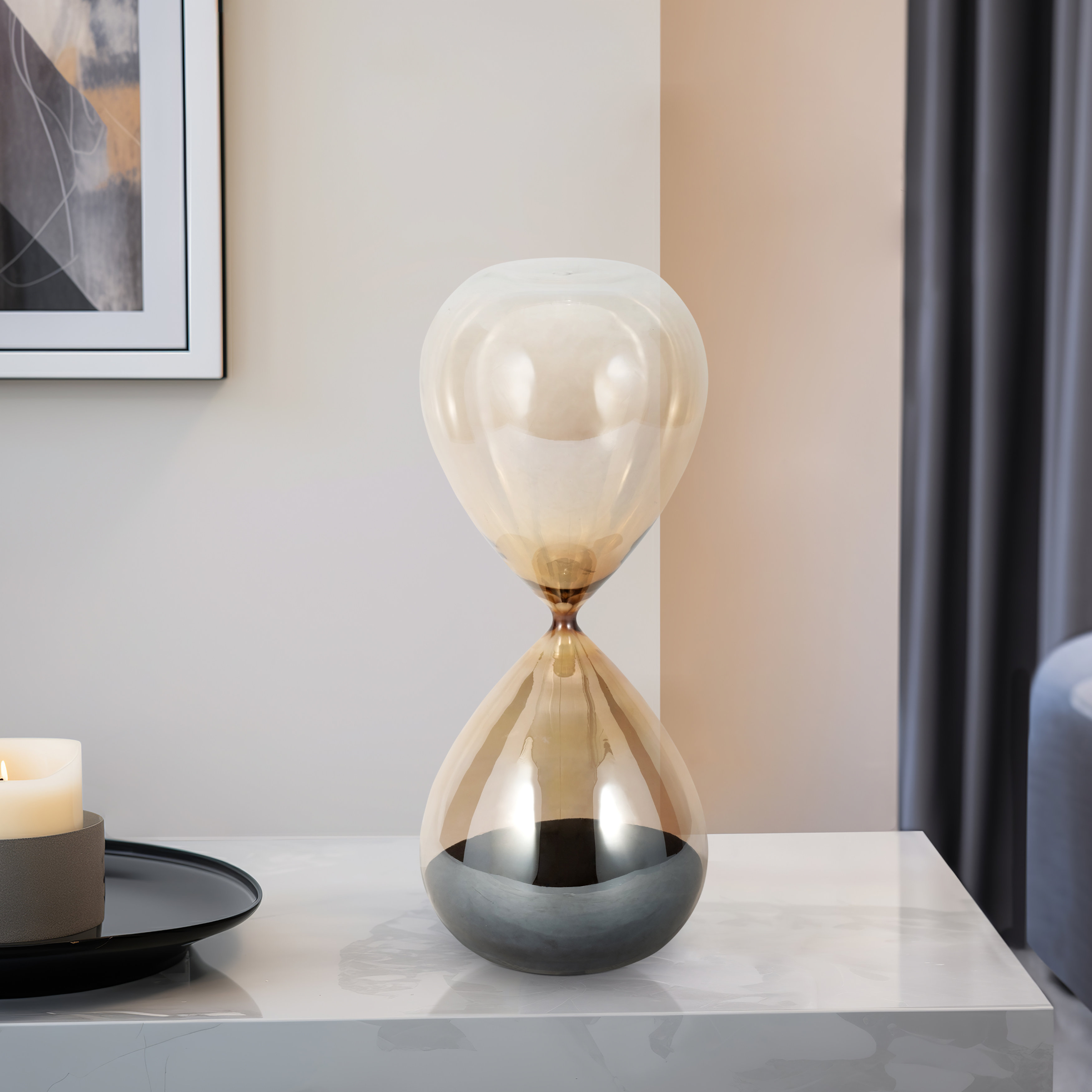 Ebern Designs Glass Amber Hourglass, Elegant Decorative Objects | Wayfair