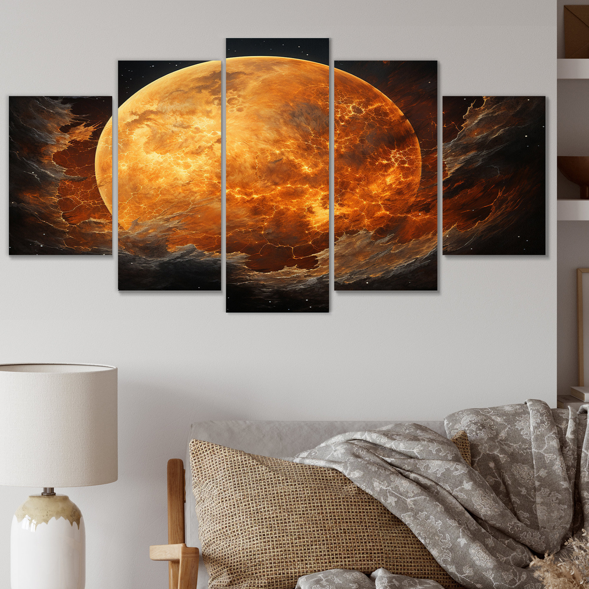 DesignArt Planet Titan Misty Fiery - Space Planet Wall Decor - 5 Panels ...