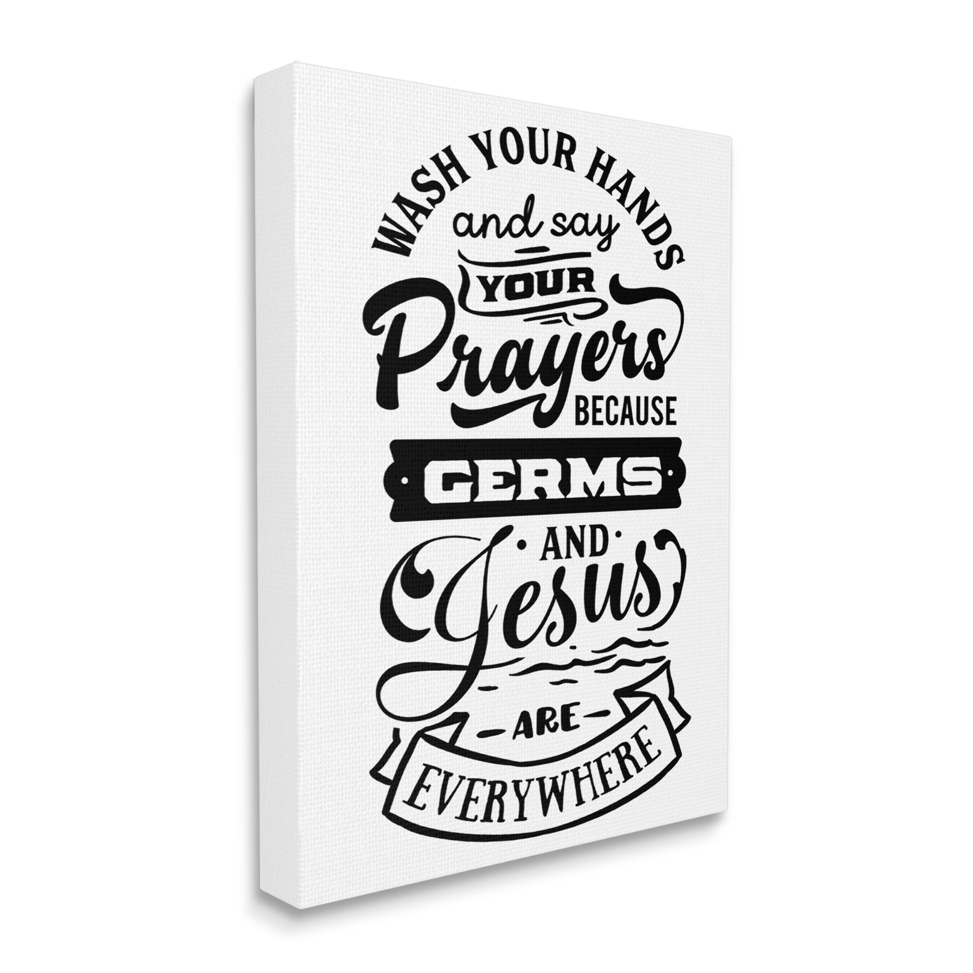 Stupell Industries Wash Hands & Prayers Witty Religious Bathroom Sign ...