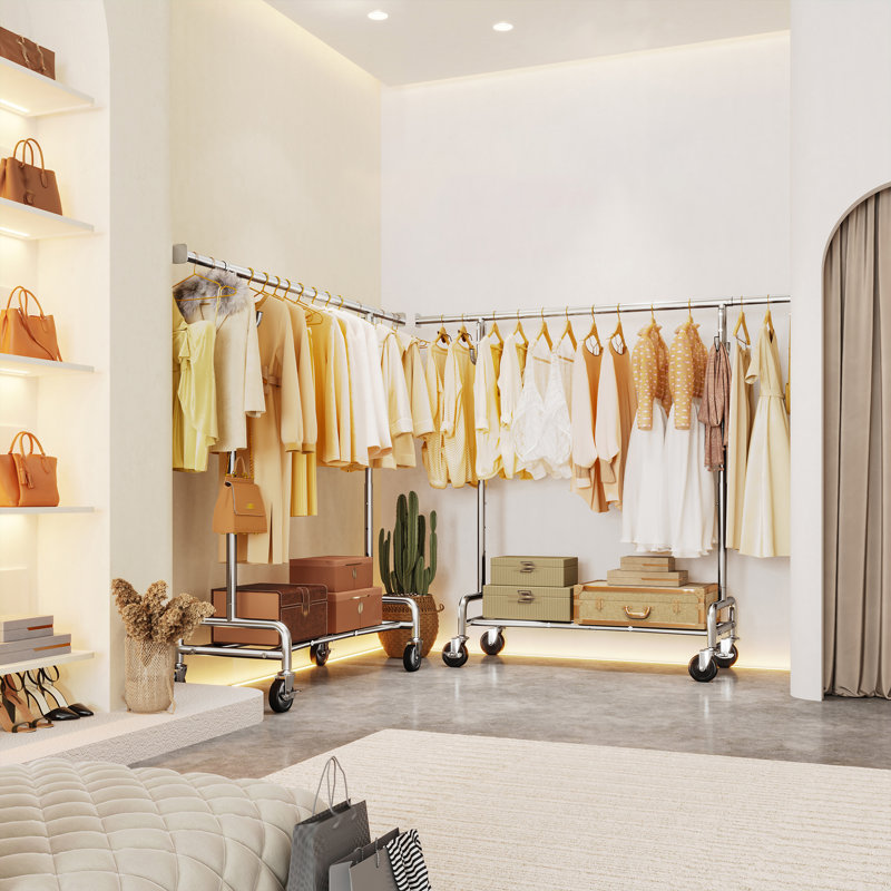 Rebrilliant Clothes Rack Heavy Duty Clothing Rack With Wheels ...