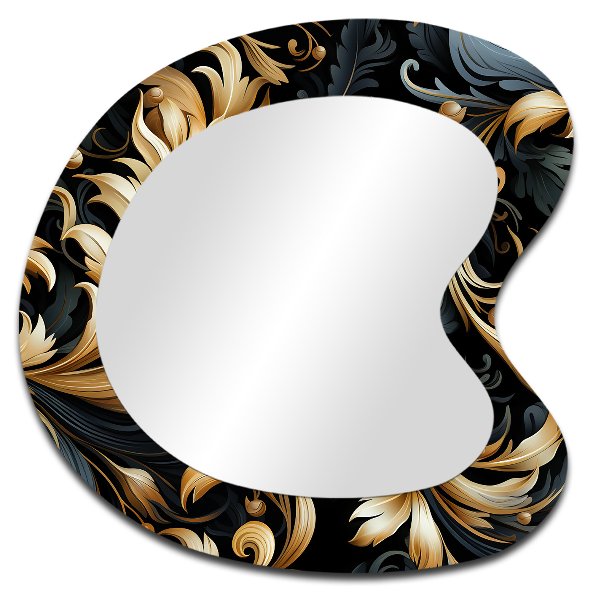 Dakota Fields Qichen Black And Gold Damask Flower Blossoms - Damask ...