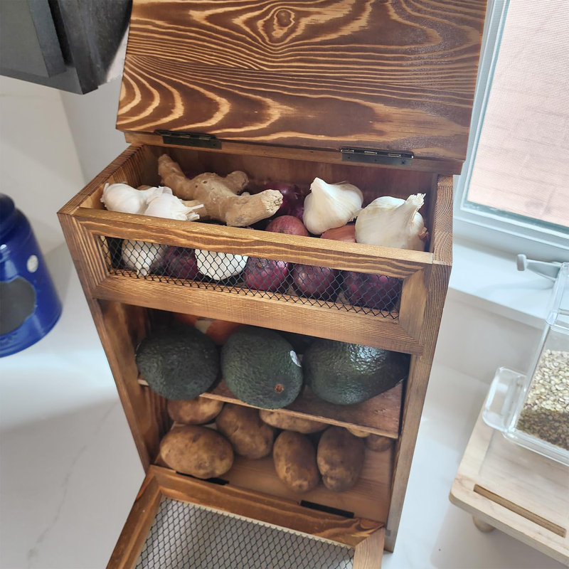 Millwood Pines Ashiah Wooden Countertop Storage Bin Box | Wayfair