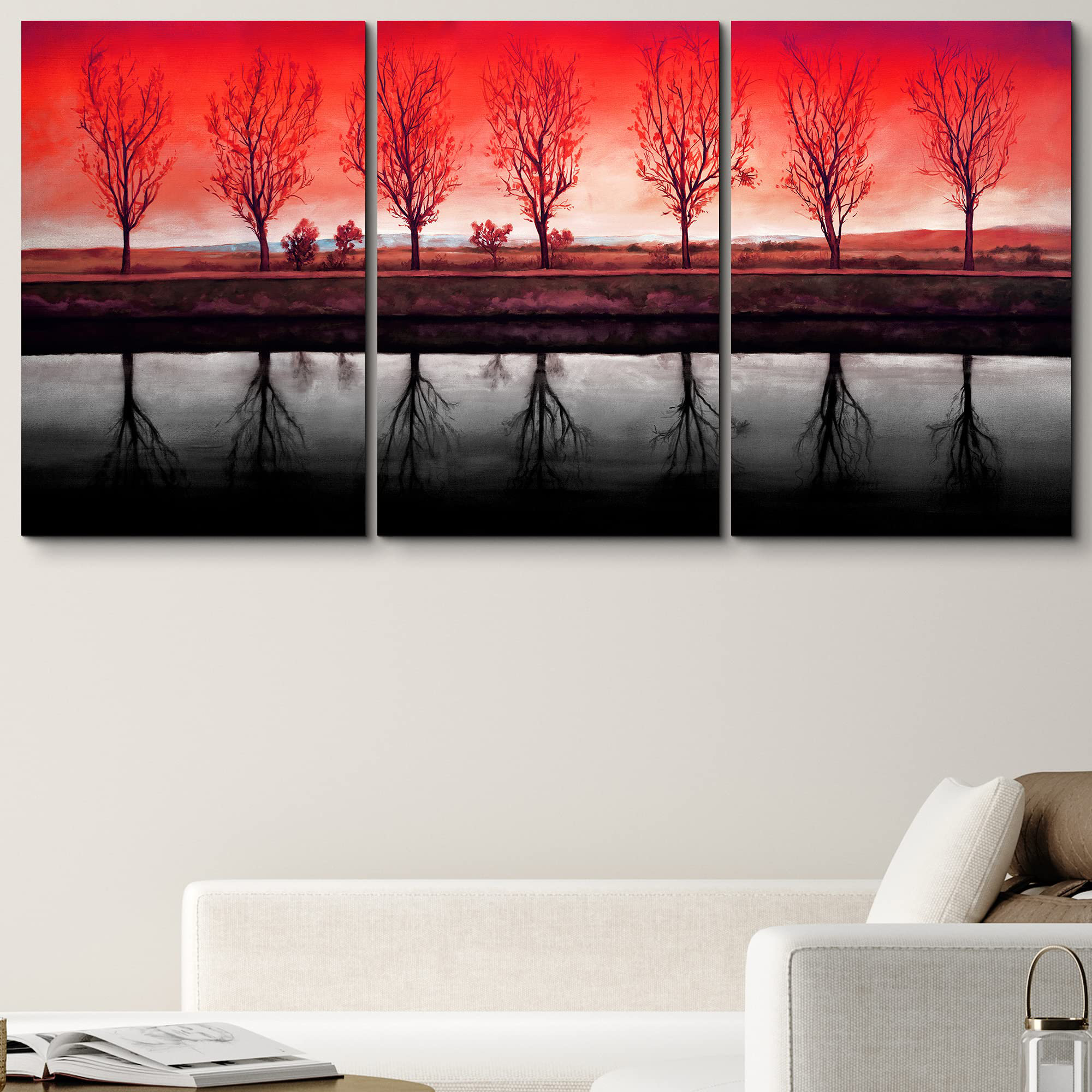 IDEA4WALL Moody Dark Red Tree Lake Reflection Abstract Nature ...
