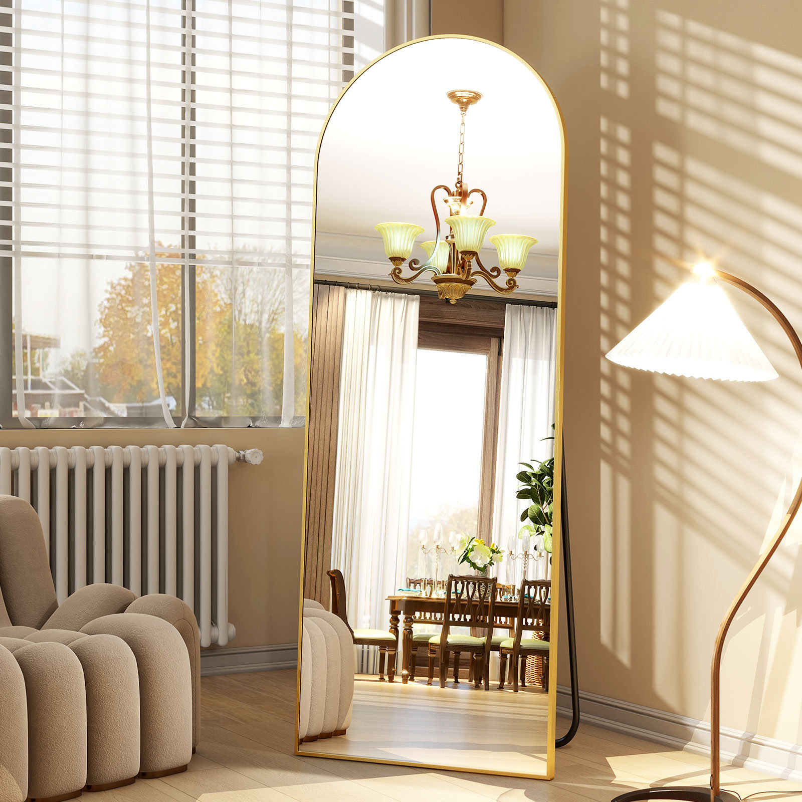 Ebern Designs Jablon Arched Full Length Mirror with Stand Large Wall ...