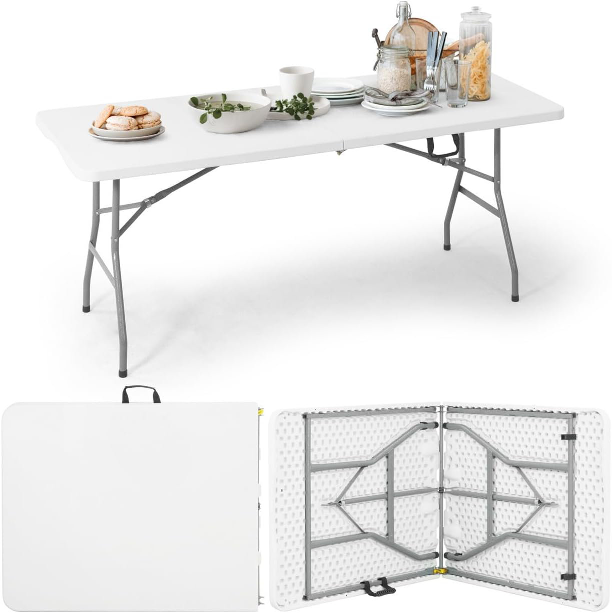 CAPHAUS 70.9 In/ 96.1 In Folding Table, Heavy Duty Portable Craft Table ...