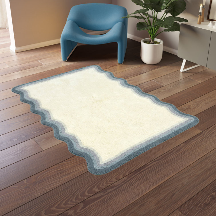 Ivy Bronx Blasi Hand Loomed Cotton Blue/Cream Rug | Wayfair.co.uk