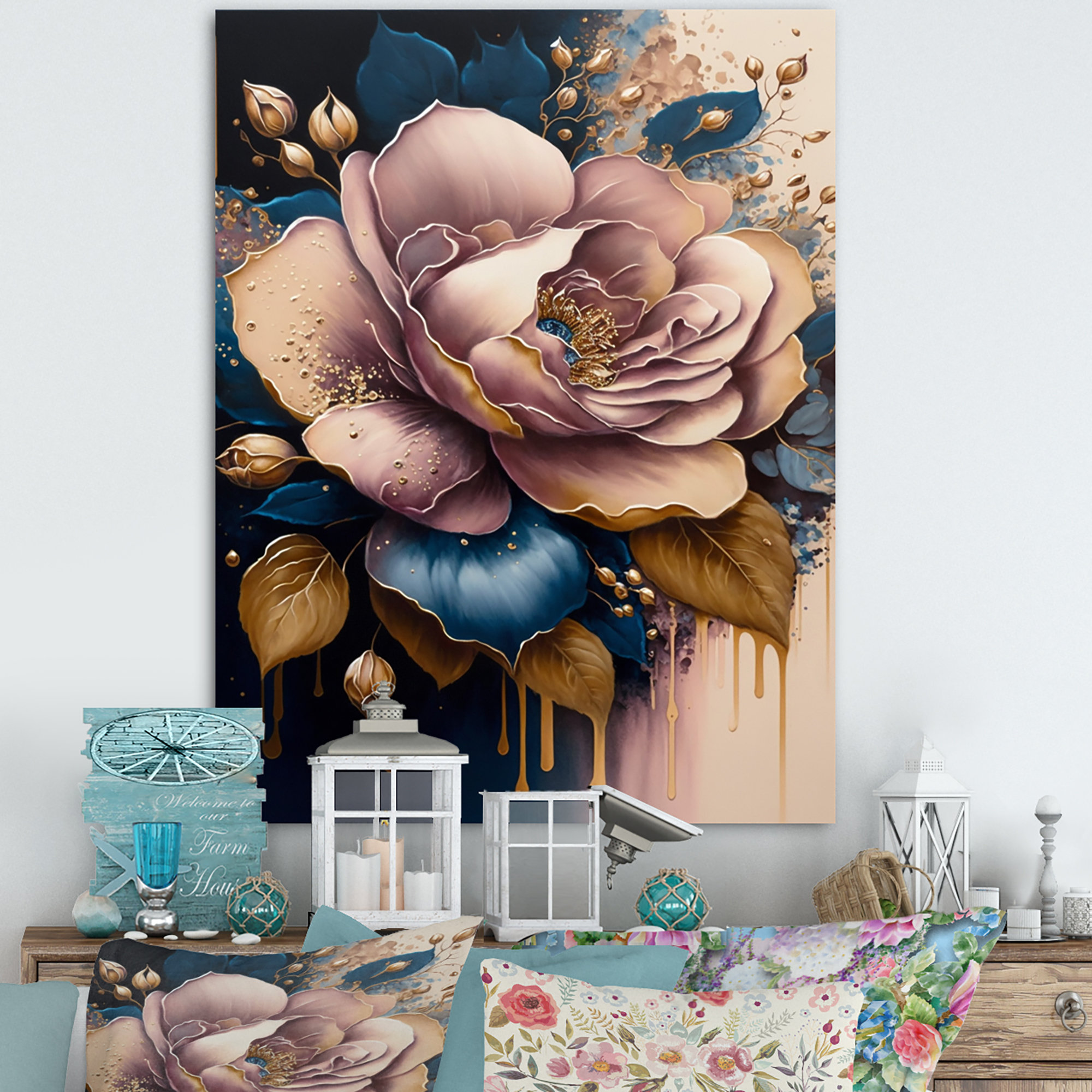 House of Hampton Decadent Pink And Blue Roses I Decadent Pink And Blue ...