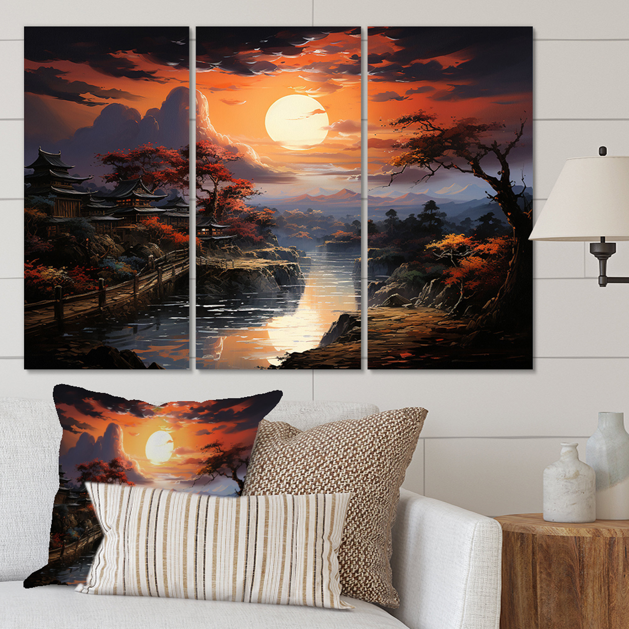 Millwood Pines Asian Art Silk Dawn On Canvas 3 Pieces Print | Wayfair