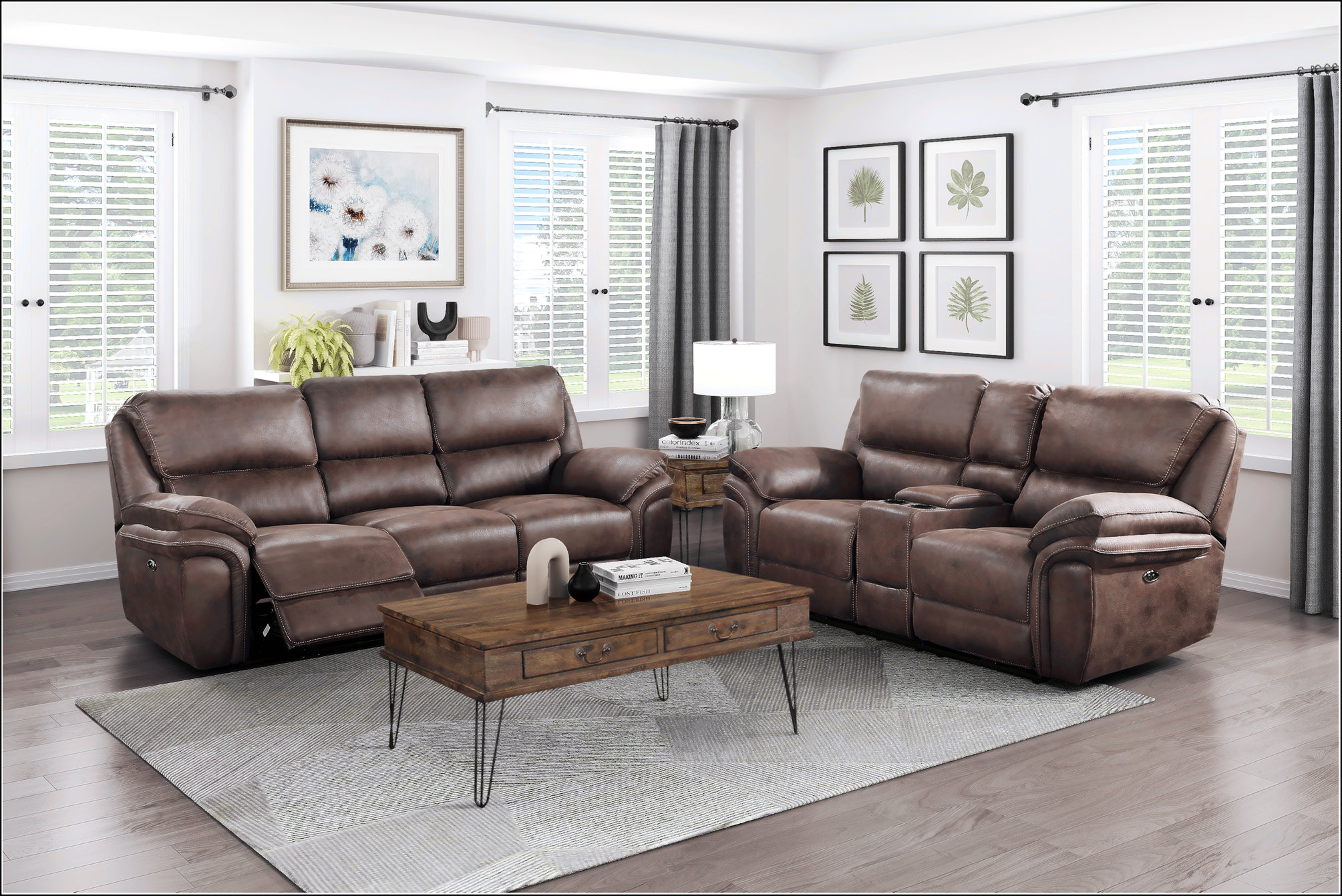 Red Barrel Studio® Plush Modern Living Room Sofa Set 2Pc Power Reclining Sofa And Loveseat ...