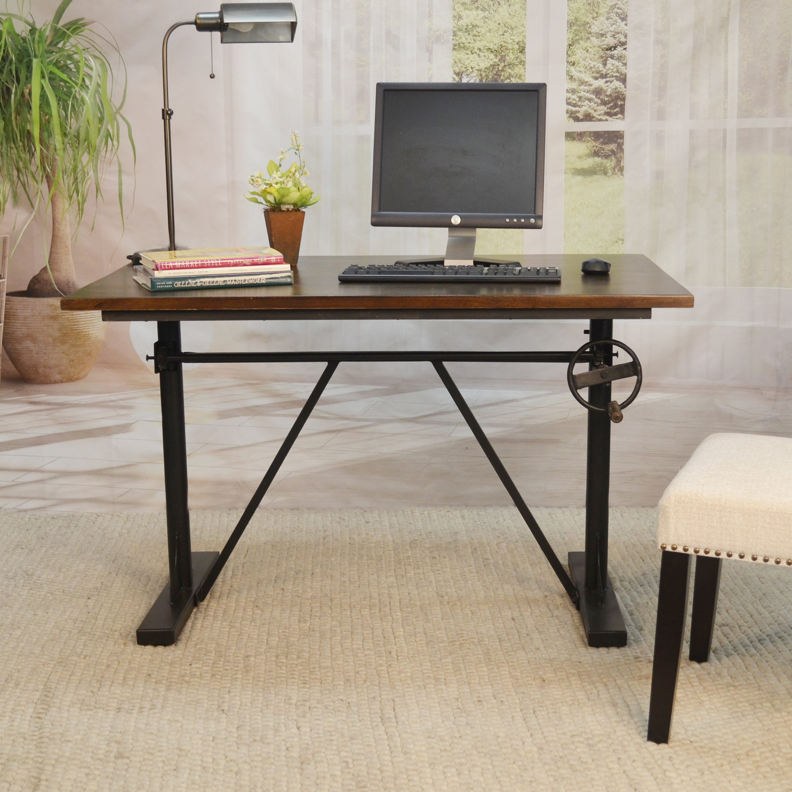 Williston Forge Ferndown Adjustable Solid Wood Top Metal Base Standing ...