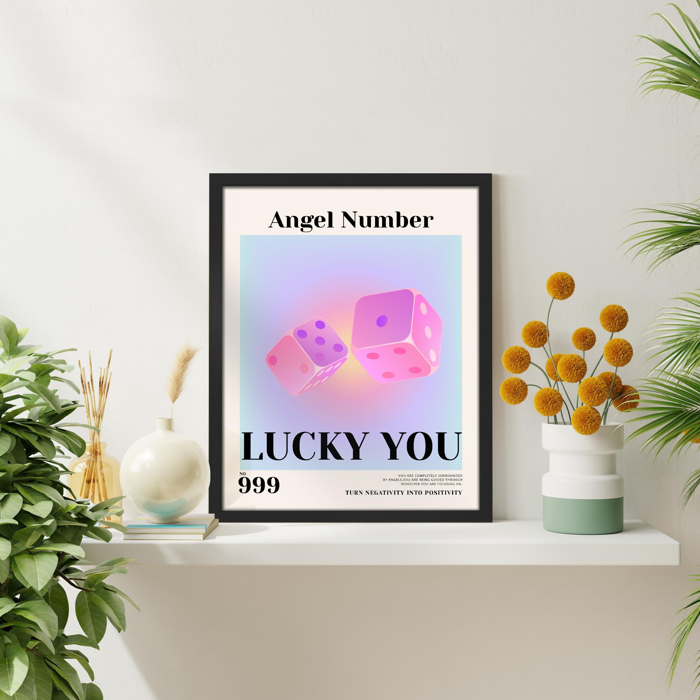 SIGNLEADER " Angel Number Luck You 999 Girl's Bedroom Inspirational Art ...