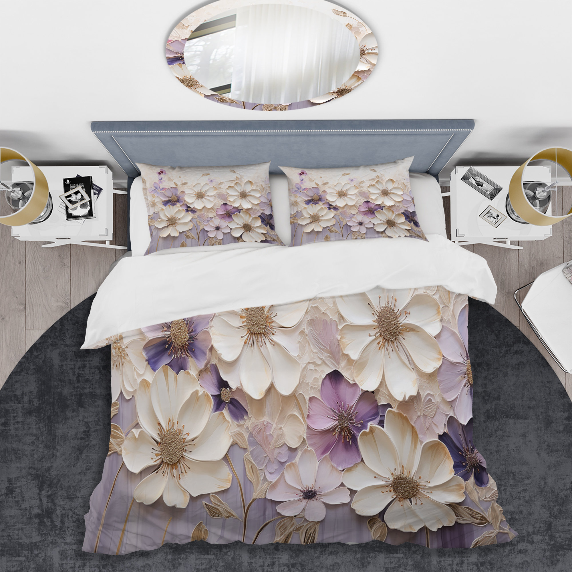 Design Art Beige And Purple Adorned Violets I - Violets Duvet Cover Set ...