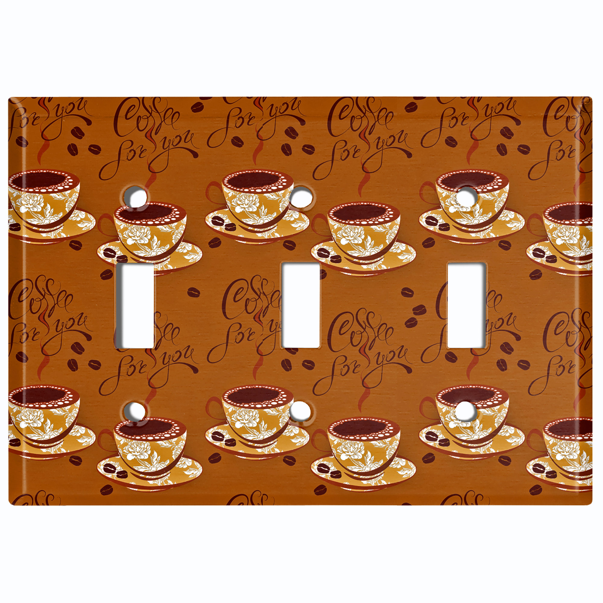 WorldAcc Coffee Cups Dark Brown 3 Gang Toggle Light Switch Wall Plate ...