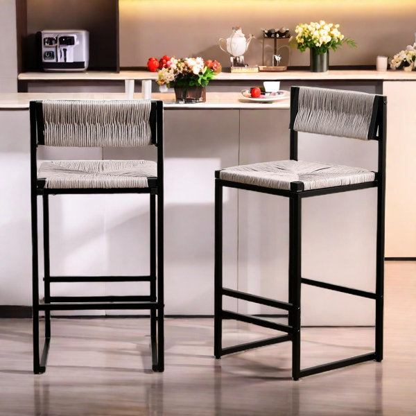 Bay Isle Home Bar Stools Set Of 2 Paper Rope Weave Dining Chairs And ...