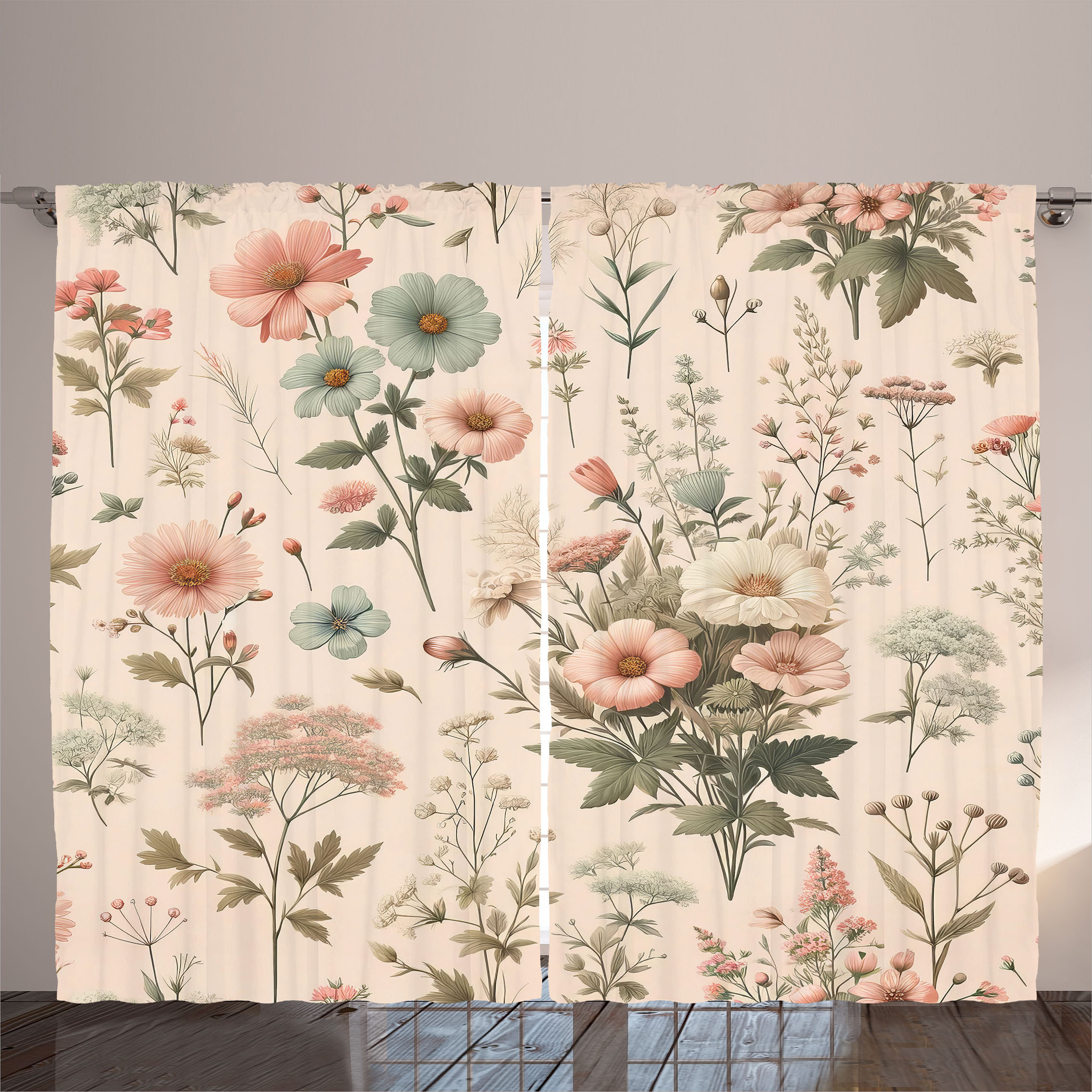 Ambesonne Curtains 2 Panel Set, Classic Cottagecore Leafy Rose Olive ...