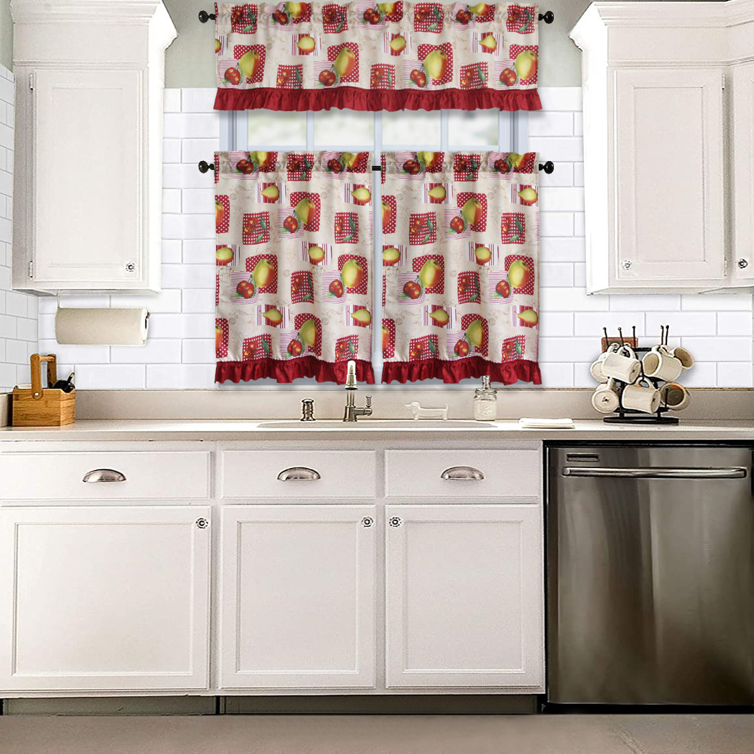 Rosalind Wheeler 3Pc Rod Pocket Ruffled Kitchen Curtains Kitchen ...