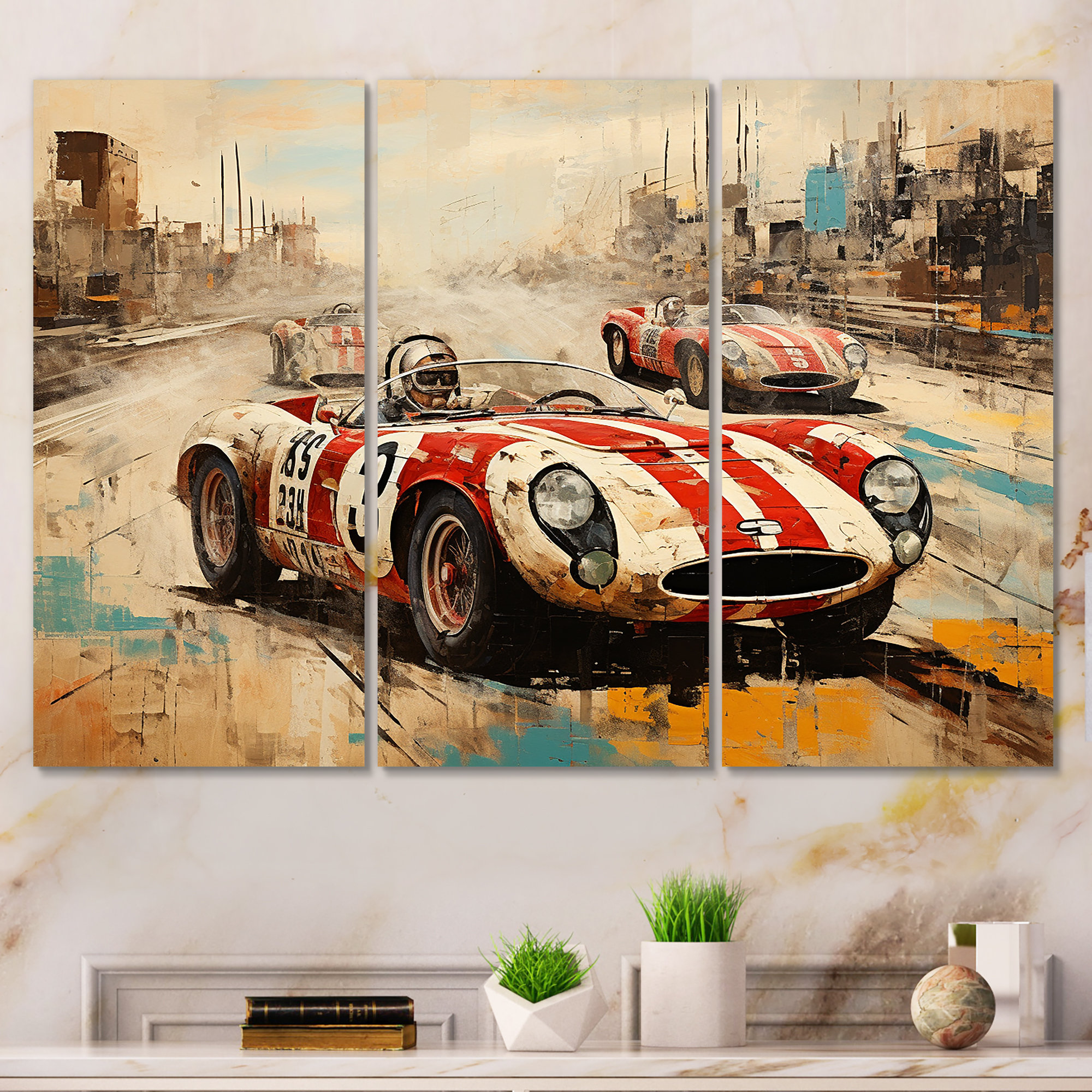 Williston Forge Red Vintage 1950S Race Car Tracks II - Race Tracks Wall ...