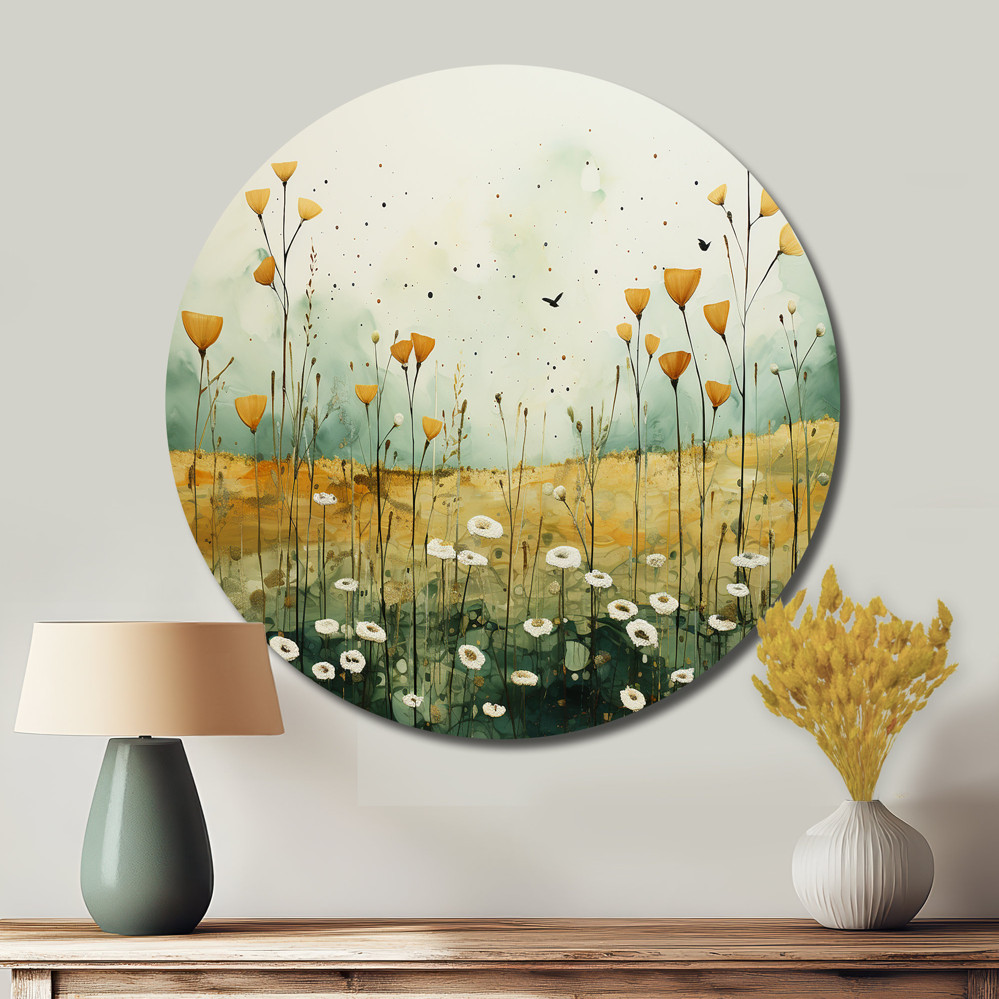 Design Art Whispering Meadows I - Abstract Round Metal Art | Wayfair