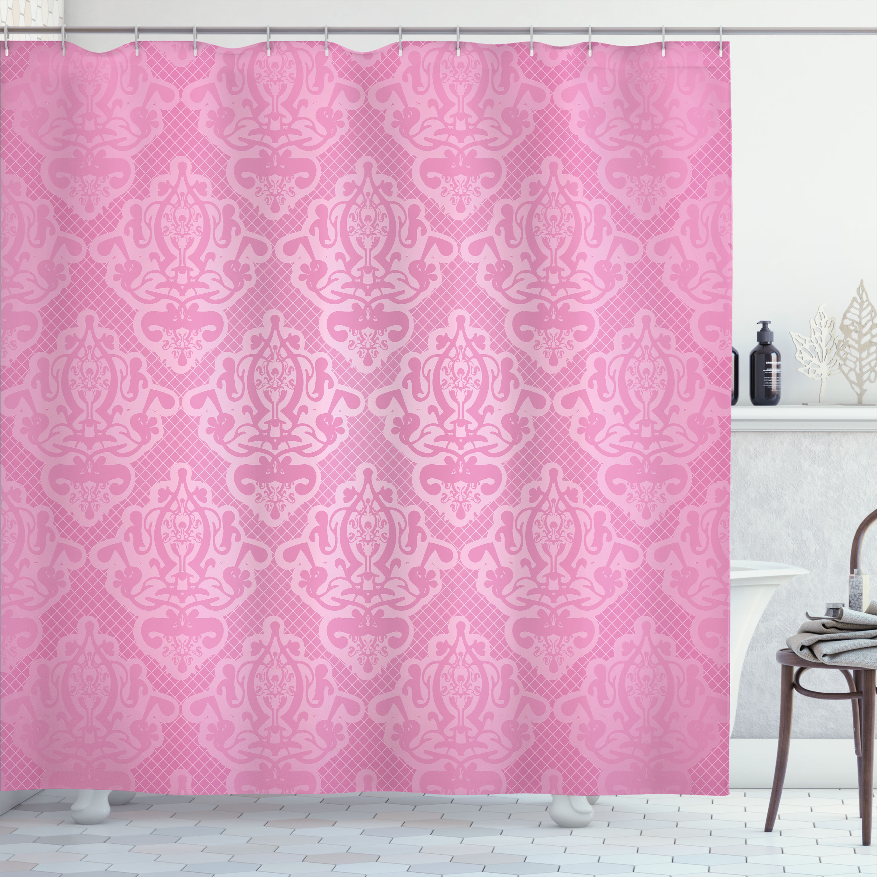 East Urban Home Creameans Damask Shower Curtain with Hooks Included ...
