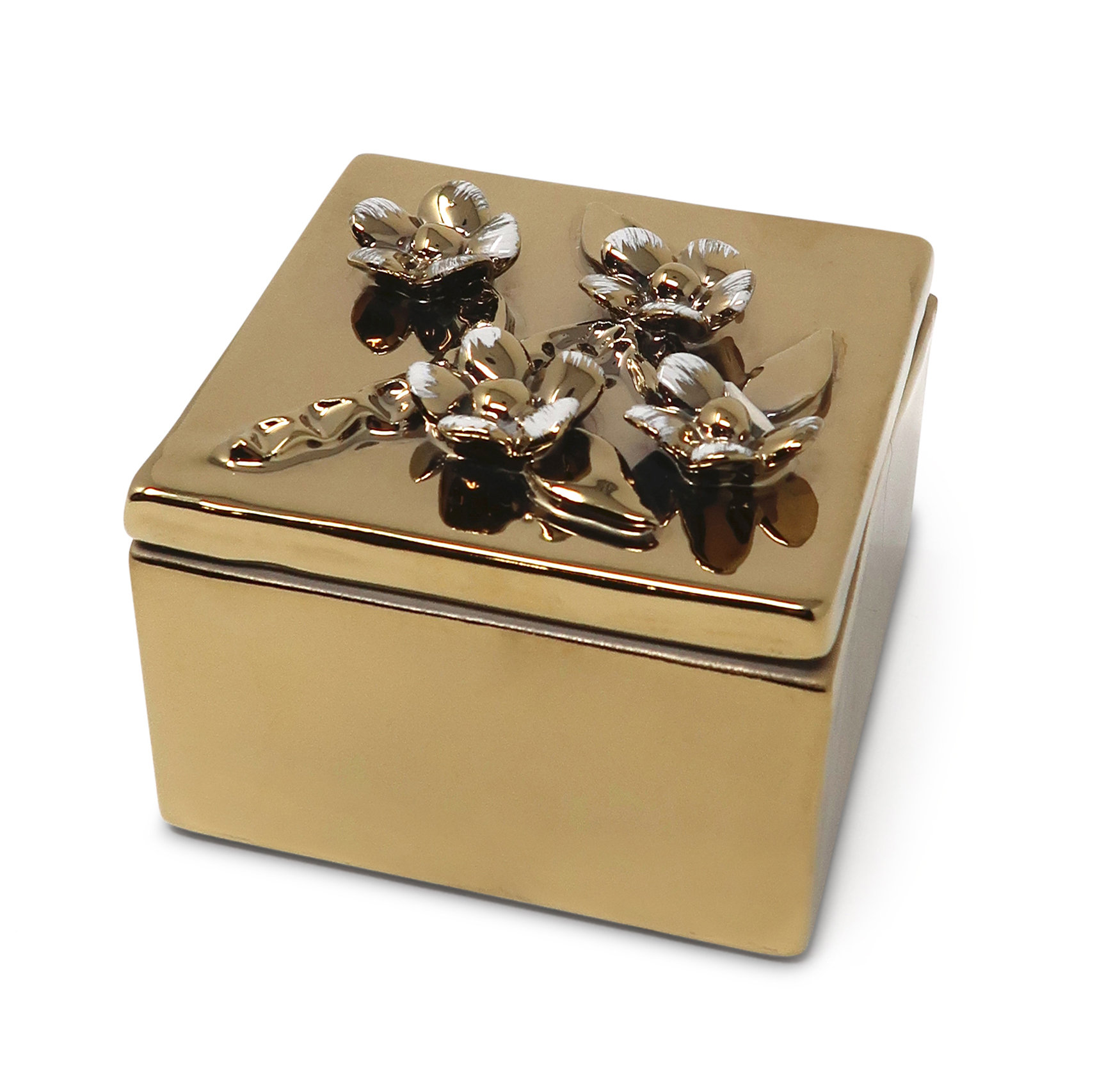 House of Hampton Square Gold Decorative Box With Flower Design Lid ...