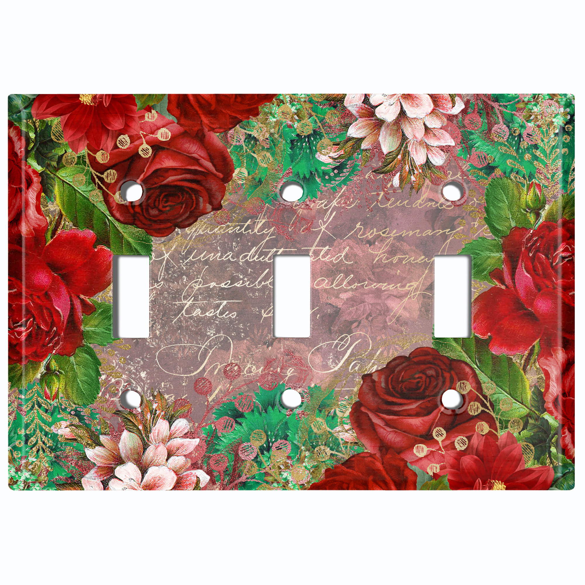 WorldAcc Metal Roses Flowers Letter Leaves 3-Gang Toggle Light Switch ...
