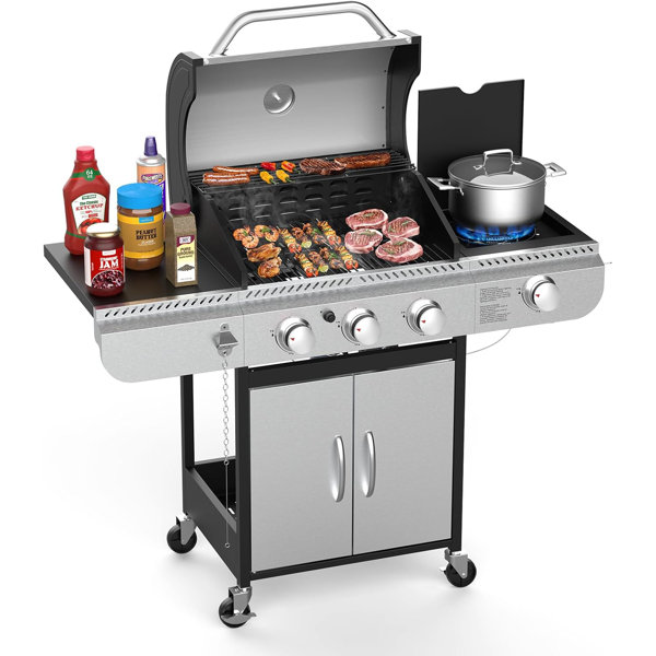 ATC CABINETS 3-Burner Propane Gas Grill with Side Burner,Stainless ...