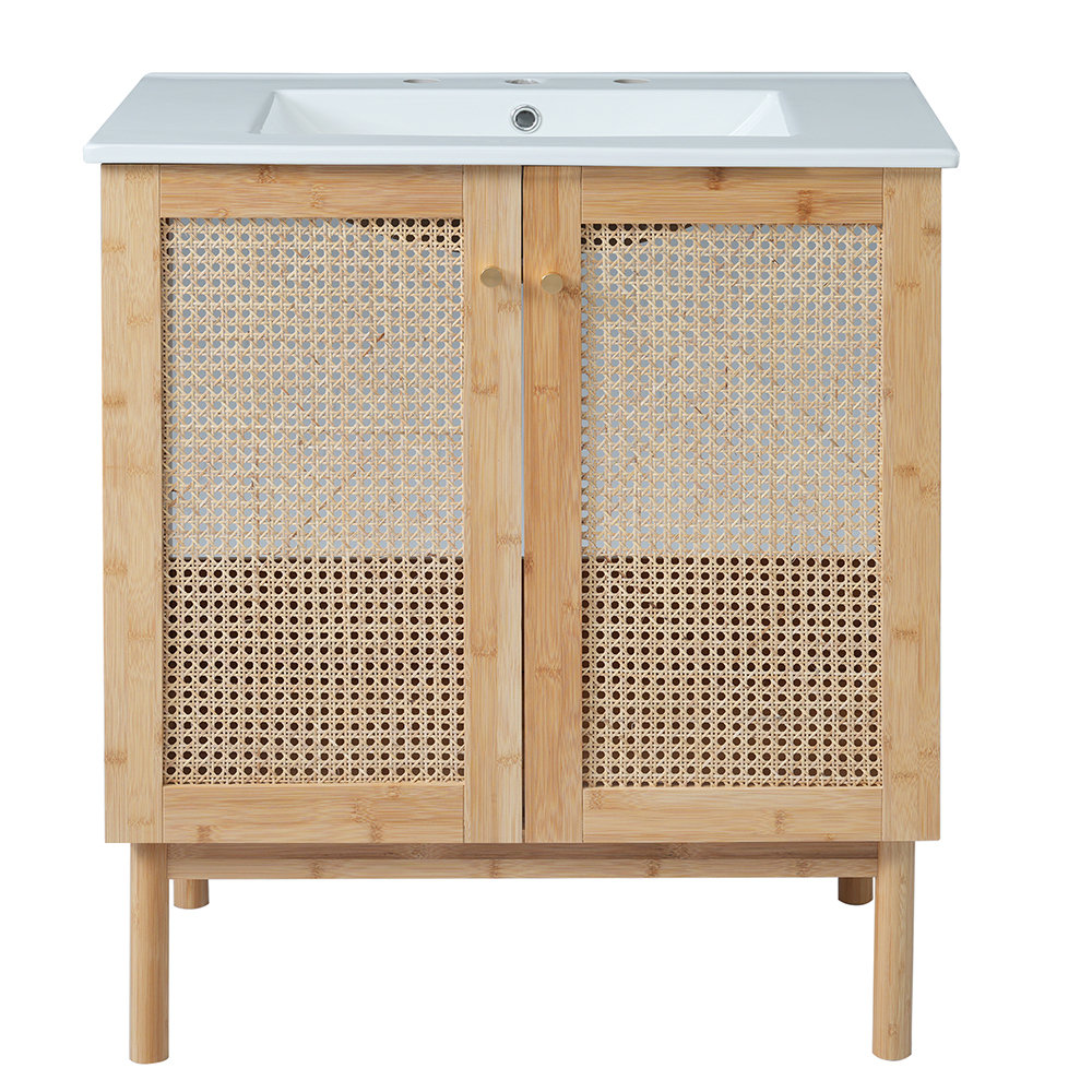 Bayou Breeze bathroom vanity featuring handmade rattan doors and soft ...