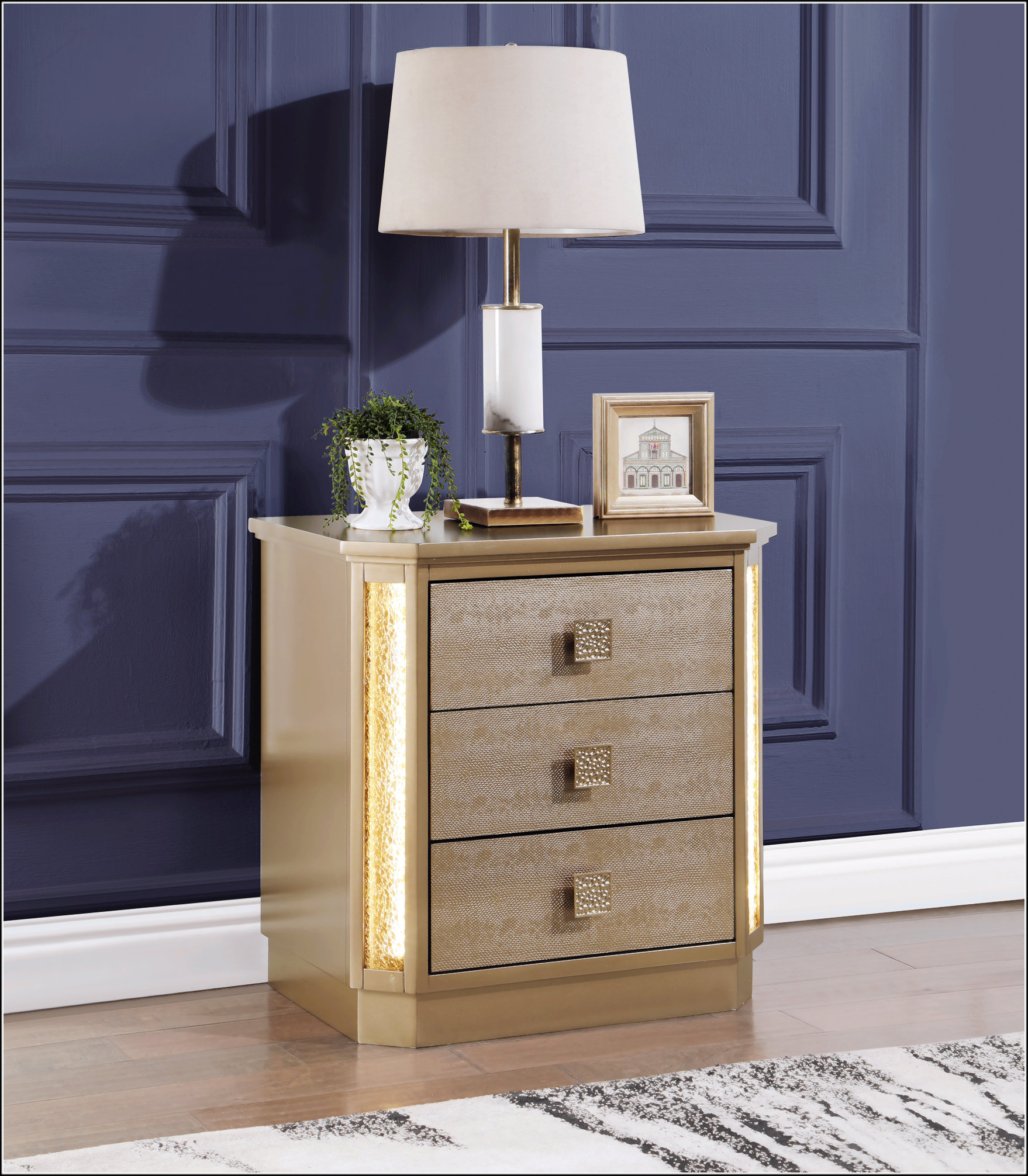 Rosdorf Park Exquisite Wooden Nightstand With Luxurious Gold Finish And ...