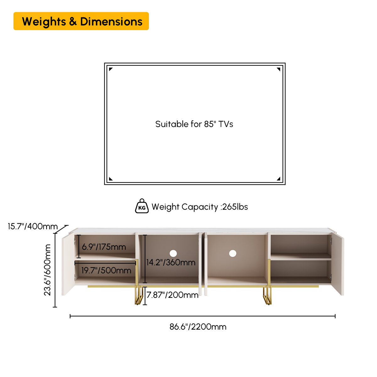 Hokku Designs Storage Credenza TV Stand Long Entertainment Center TV ...