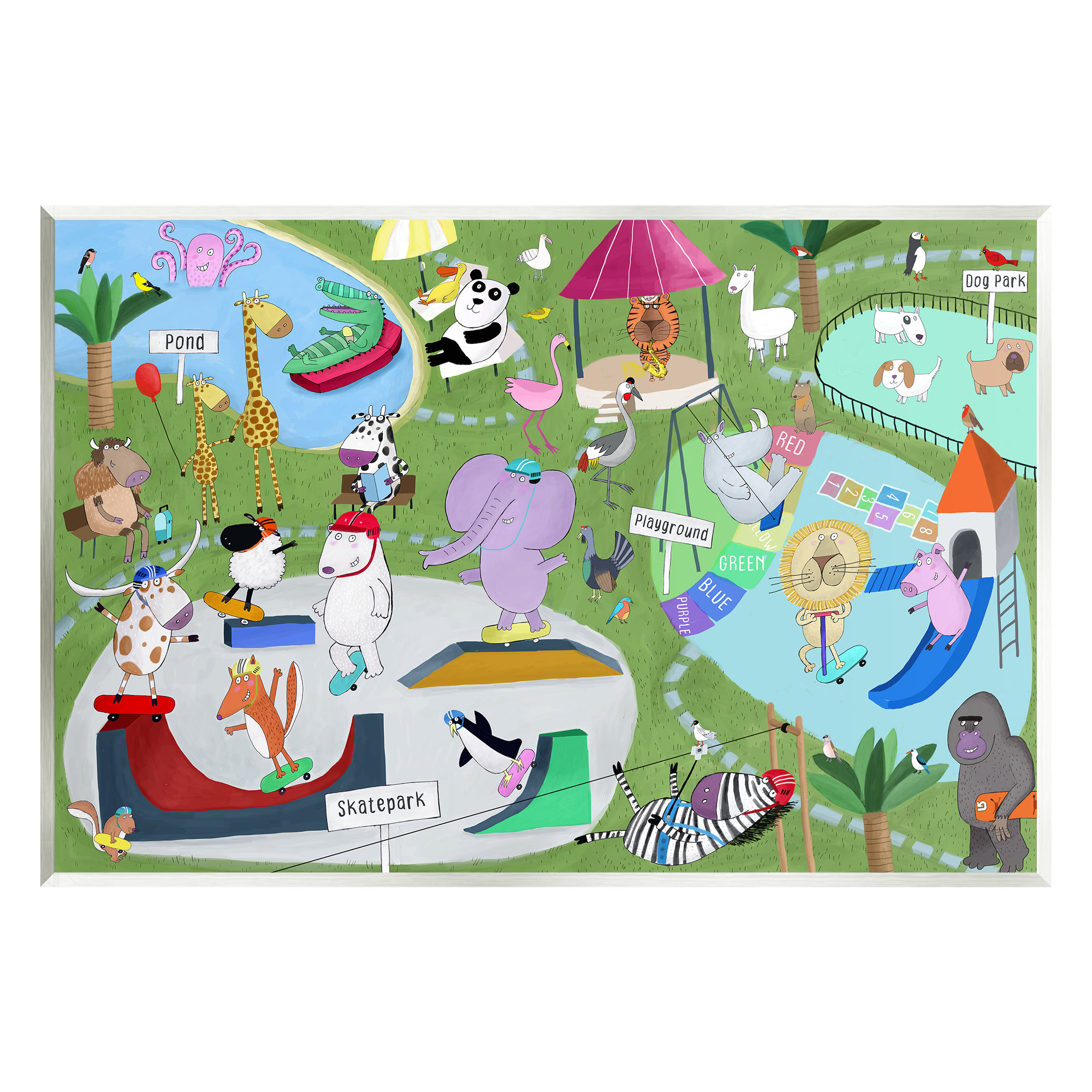 Mason & Marbles Animals In Skateboard Park Framed Giclee Art Design By ...