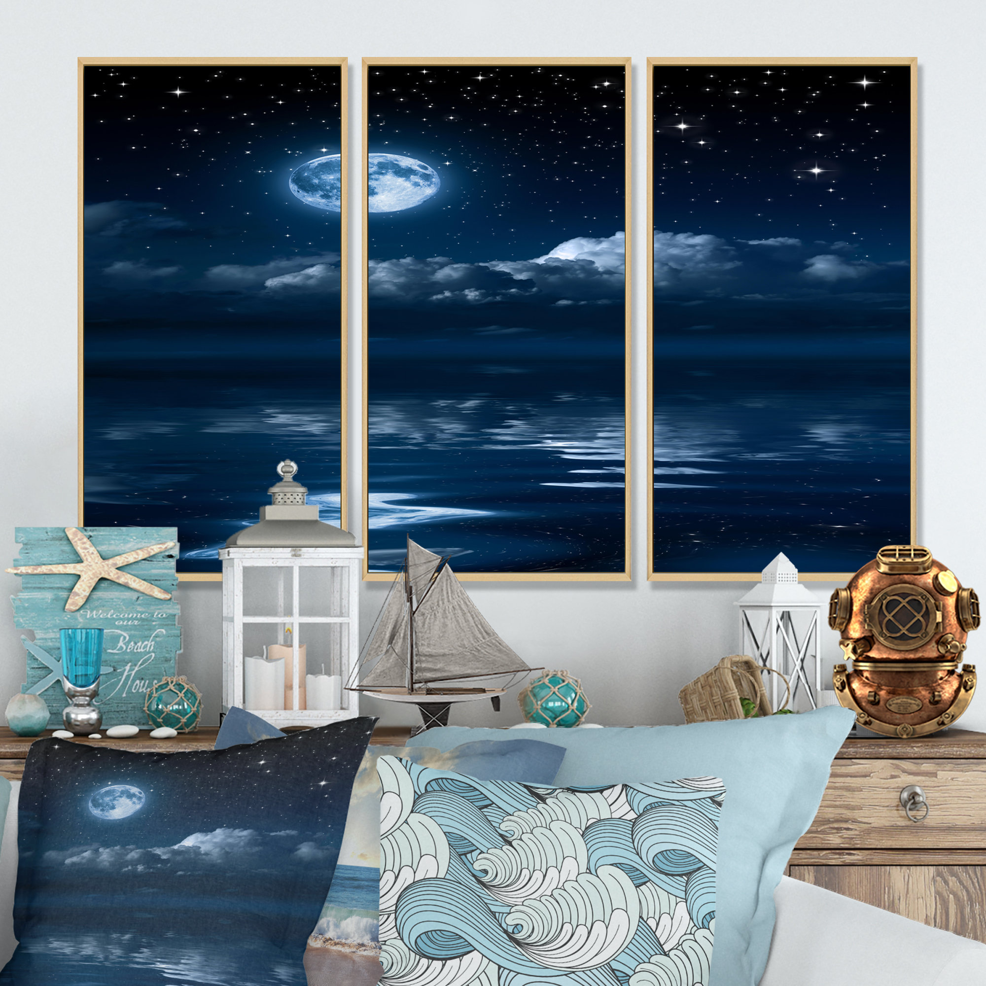 DesignArt " Full Moon In Cloudy Night Sky I " 3 - Pieces - Wayfair Canada
