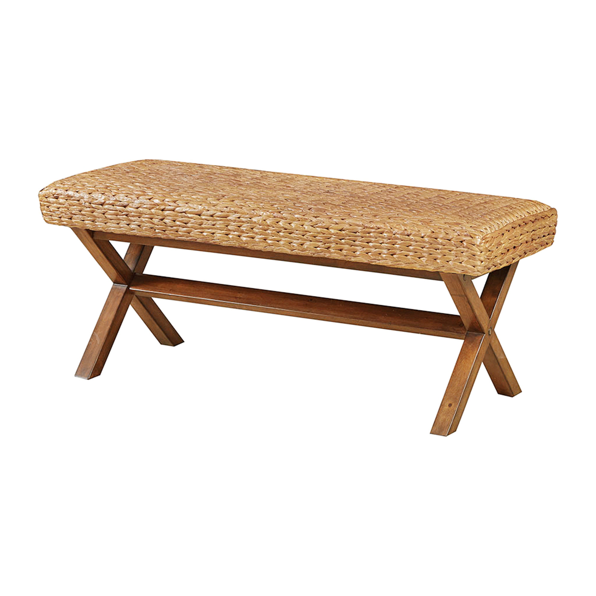 Gracie Oaks Chestnut Wood Finish Seagrass Woven Bench - Sturdy 400 Lbs ...