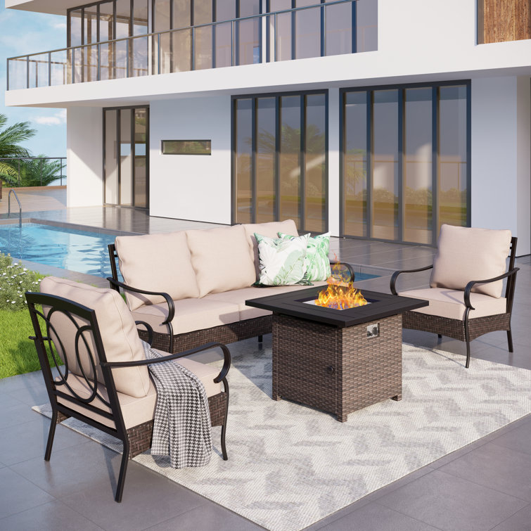 Lark Manor Arwand Outdoor Conversation Set with Fire Pit Table ...