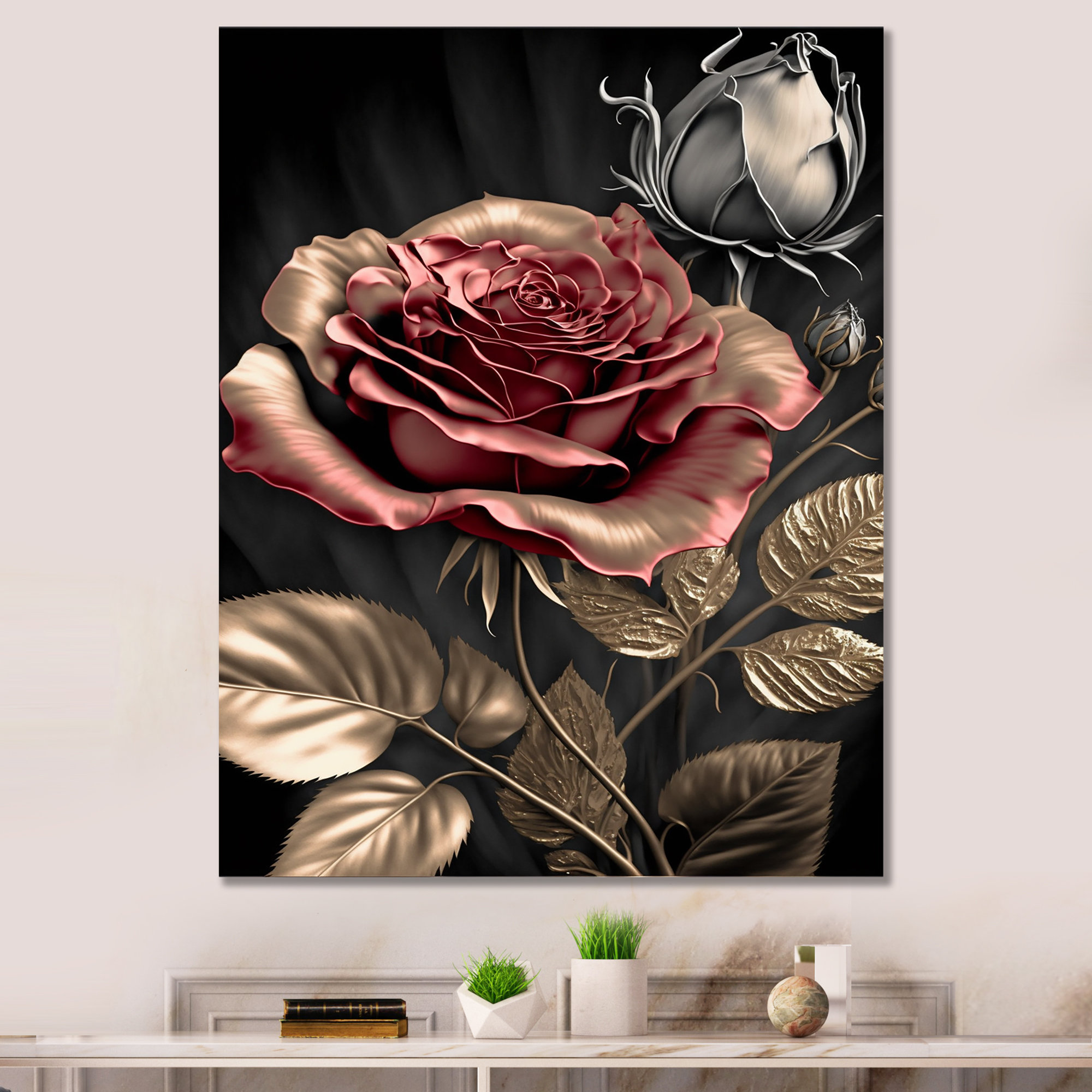 House of Hampton® Vintage Glam Rose III - Floral Canvas Wall Art | Wayfair