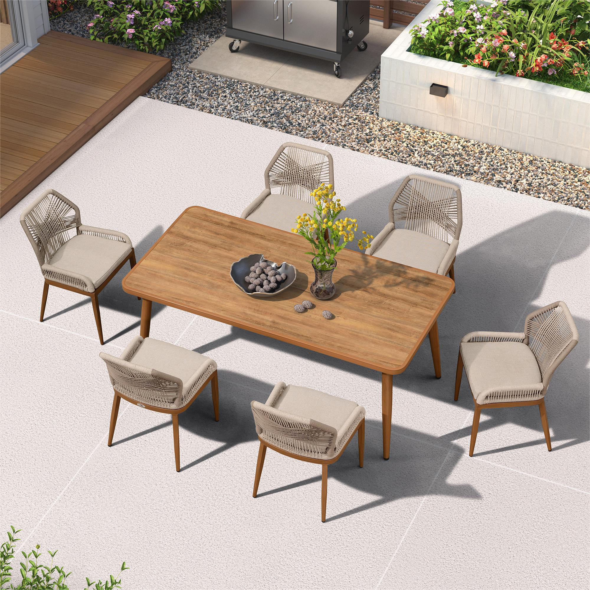 George Oliver Mithu 7 Pieces Dining Set Patio Metal Rectangular Table ...