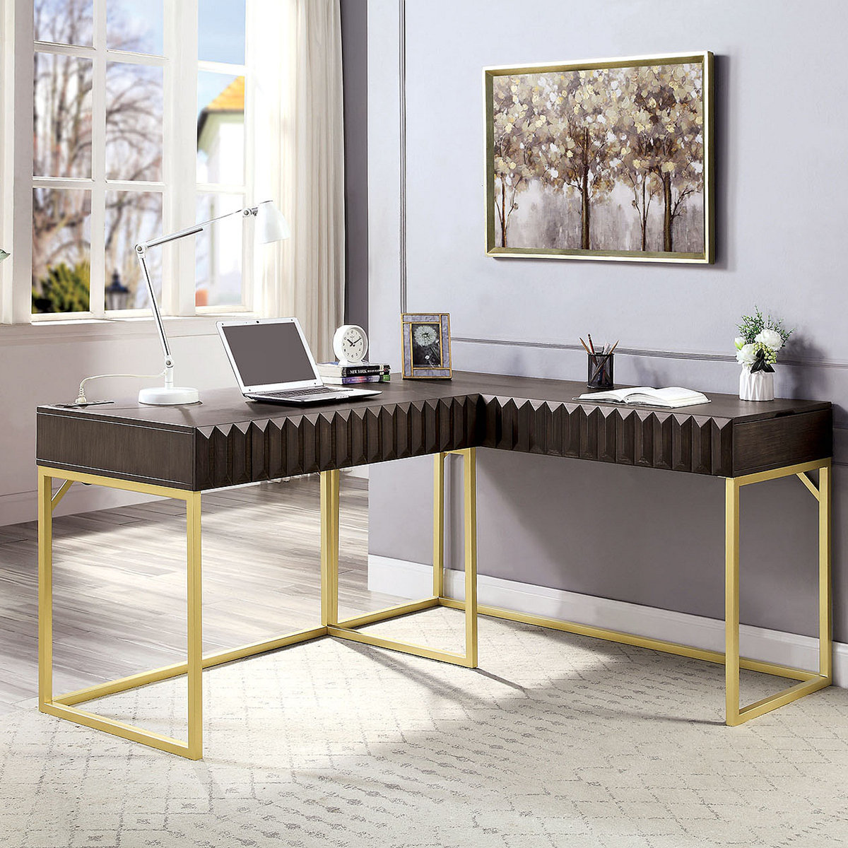 Hokku Designs Transitional Two-Tone Computer Desk With USB Port Lift ...