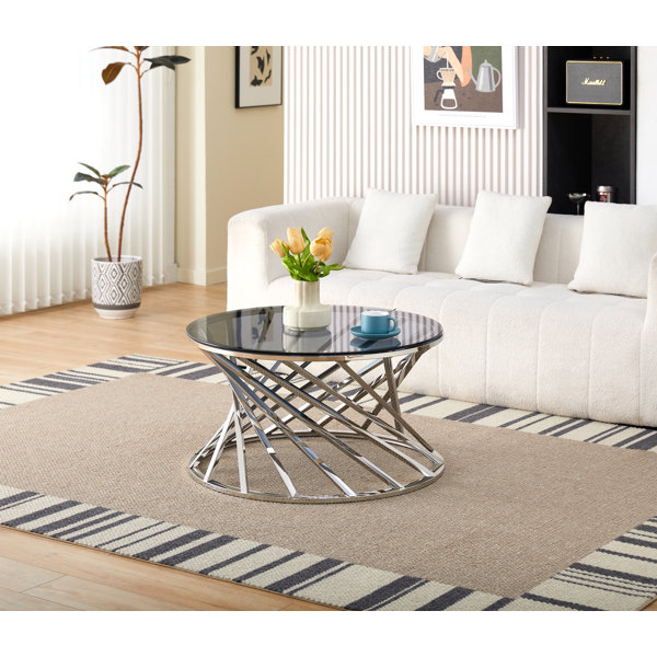 Fairmont Park Round Geometric Design Silver Metal Coffee Table With ...