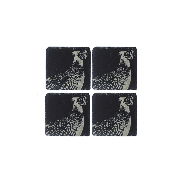 The Just Slate Company 4 Square Slate Coasters with Pheasant Design ...