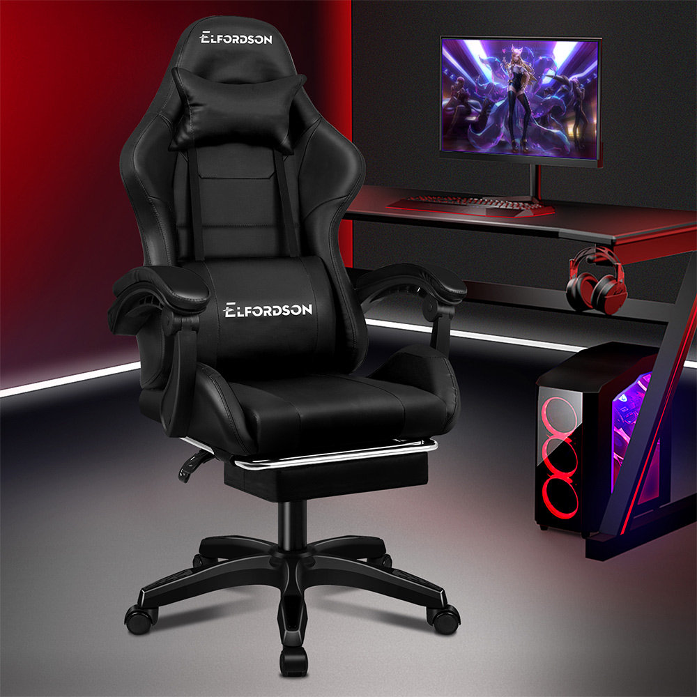ELFORDSON Gaming Chair With RGB LED Light 8-Point Massage Computer ...