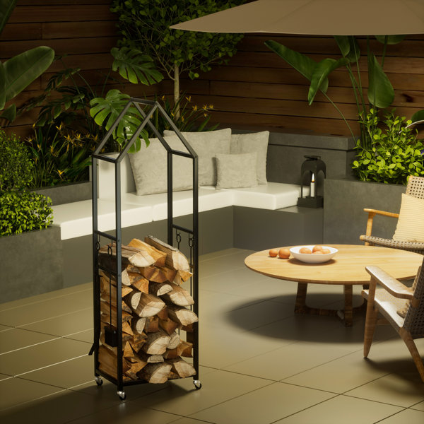 Red Barrel Studio® Hagenah 18'' W Metal House Log Rack with Wheels and ...