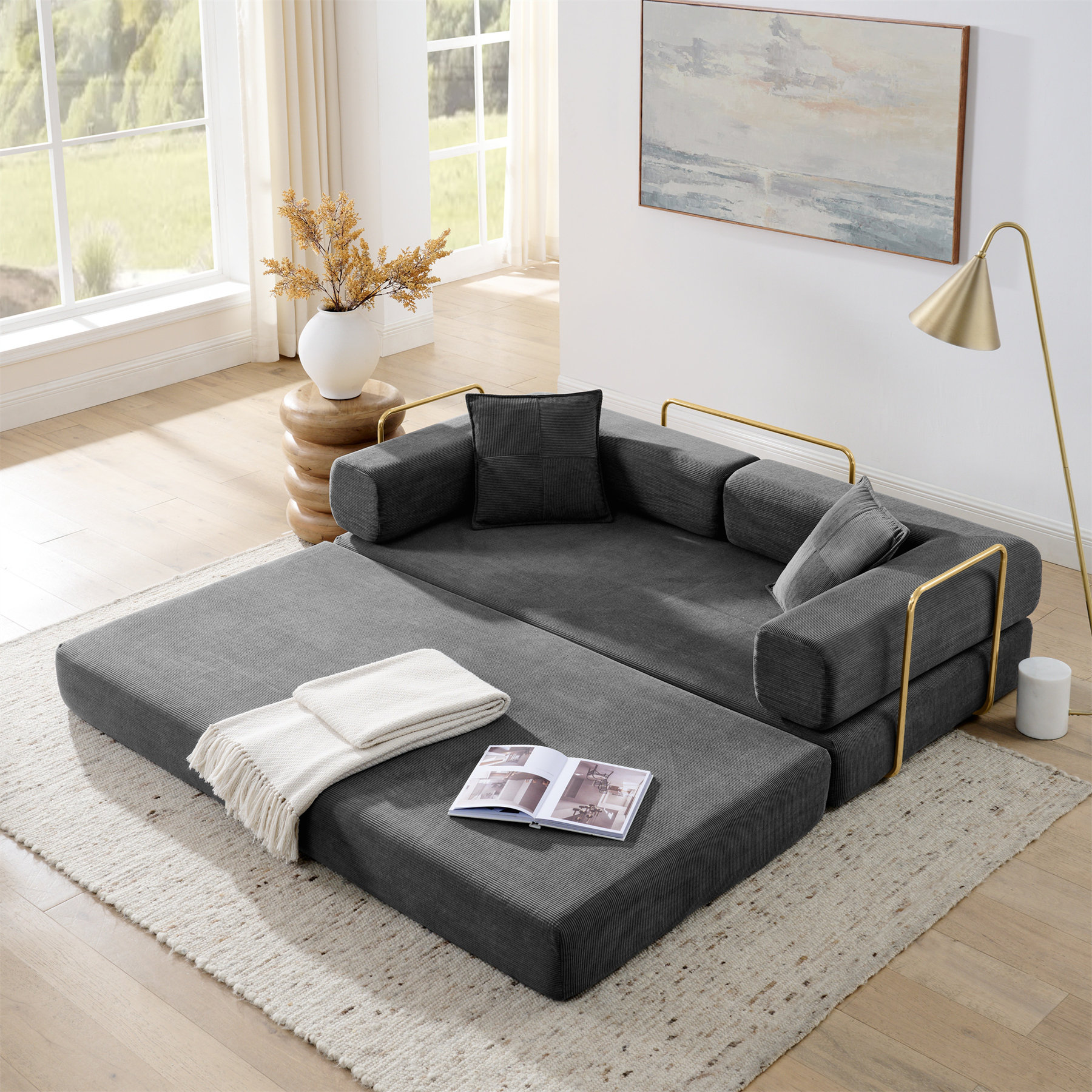 Mercer41 Modern Sofa Fold-Out Sofa Bed, Convertible Chair Floor Couch ...